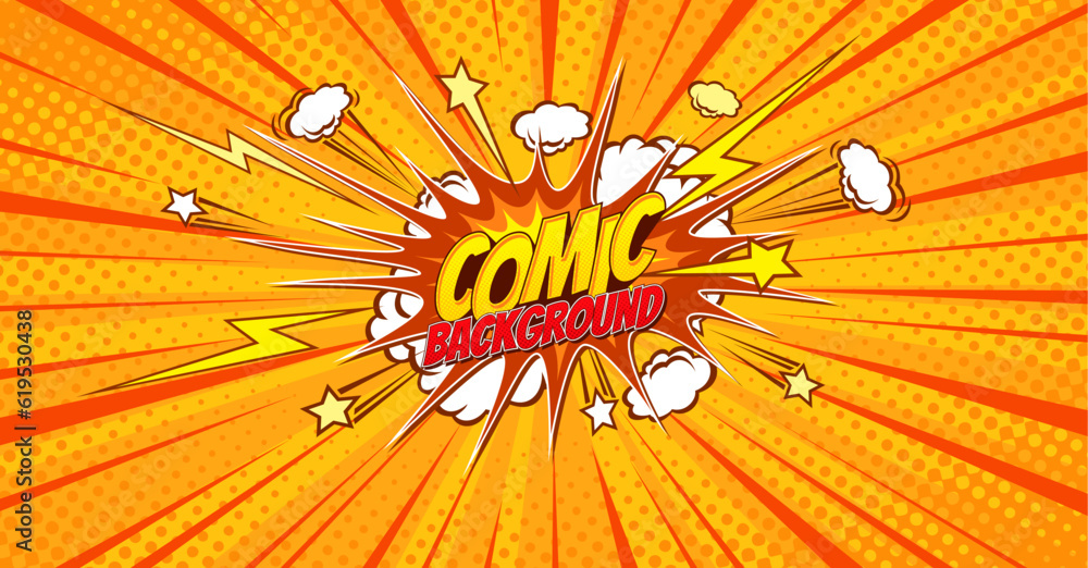 Orange and yellow comic pop art background with blast explosion and ...
