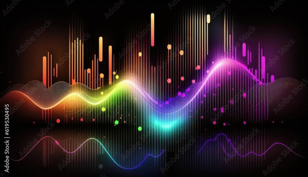 Abstract background with equalizer effect. Neon lights. Sound wave, AI ...