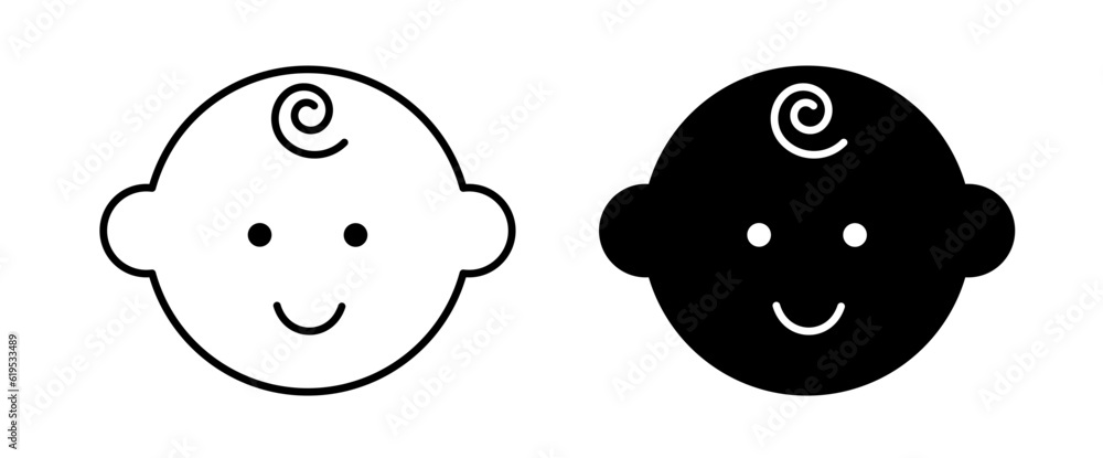 Baby face vector icon set. Child or kid happy face symbol. Child head ...