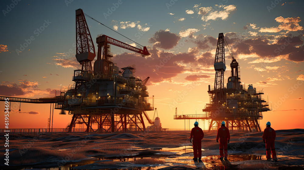 The engineer at an oil rig construction site is a highly skilled ...