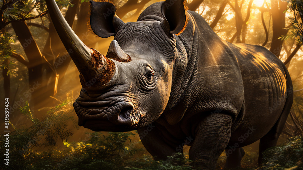 Hyperrealistic digital image of a rhino being reintroduced into the ...