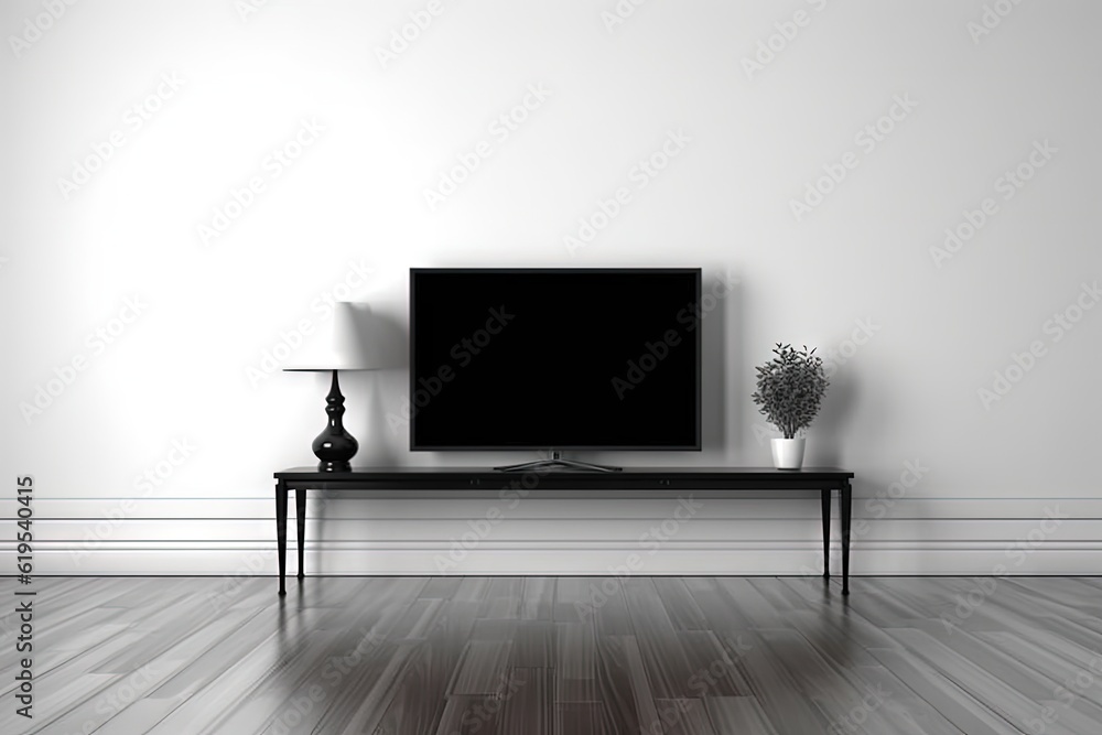 Television put on tv stand wood table, in minimal empty space living ...