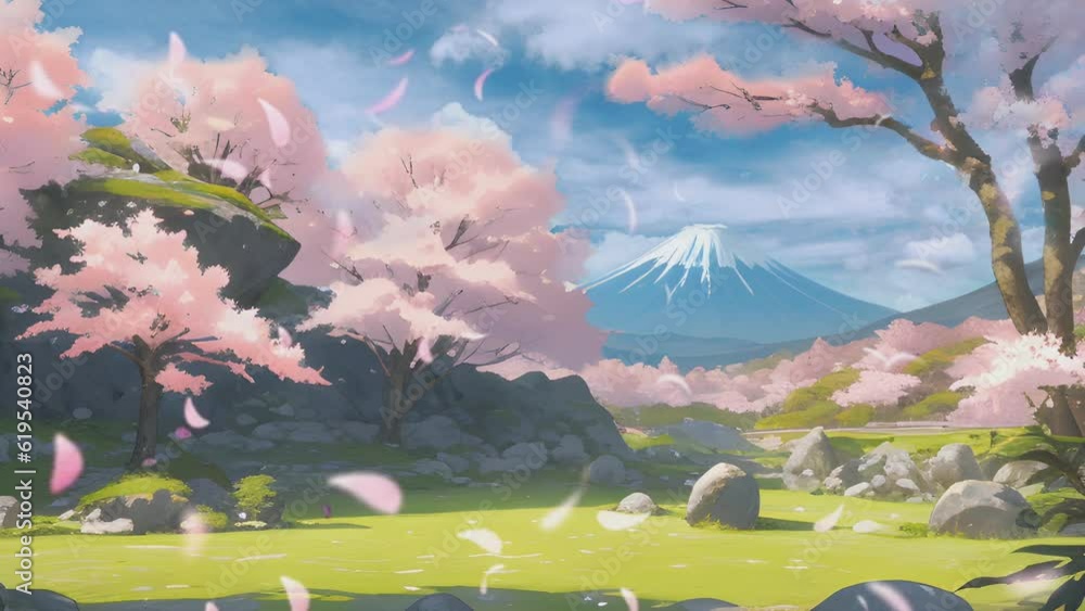 Beautiful fantasy spring nature landscape and cherry blossom tree ...