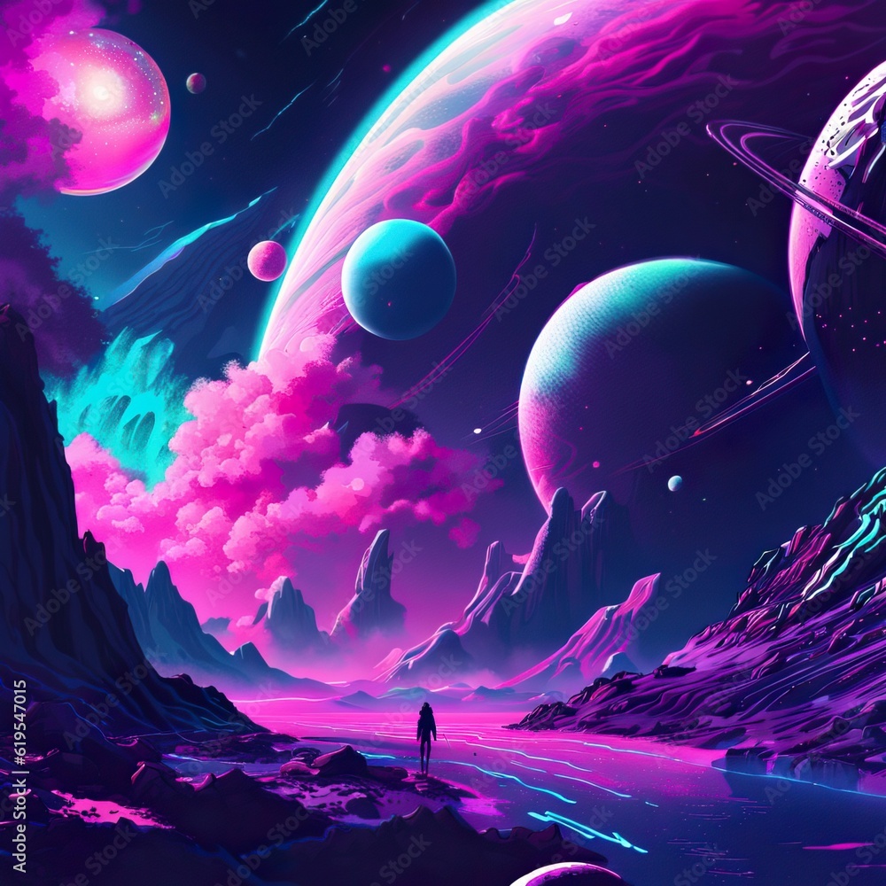 Retro sci-fi Generative AI illustration with vaporwave aesthetics ...