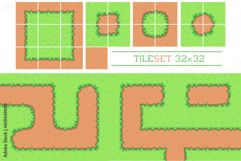 Pixel art tile set for 2d top-down retro game. A set of ground tiles ...
