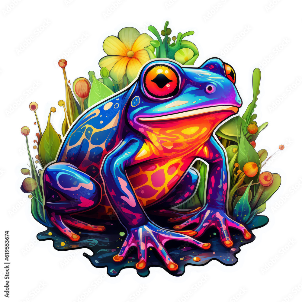 Psychedelic Frog Clipart, Poison Frog Sticker, Magic Frog, Multicolored ...