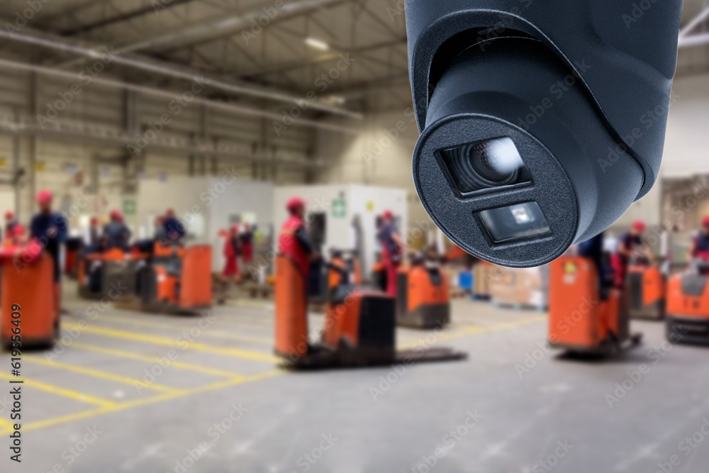 CCTV Camera or surveillance operating inside industrial factory. Stock ...