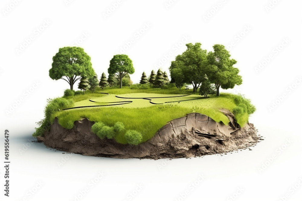 Land cut, Part of ground, island. Ecodesign of a piece of land with ...