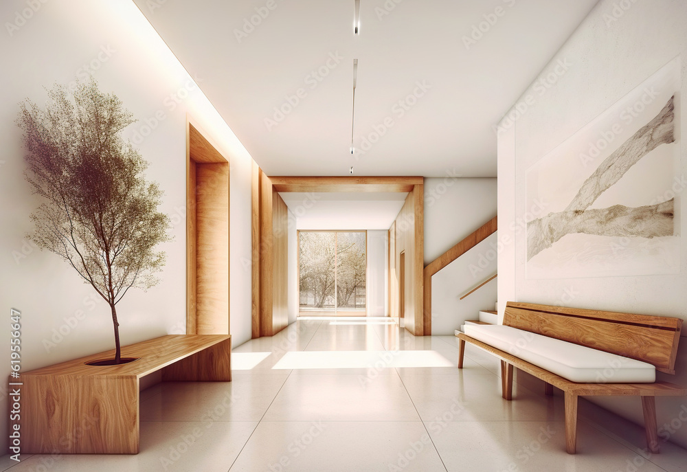 Minimalist style interior design of modern entrance hall with wooden ...