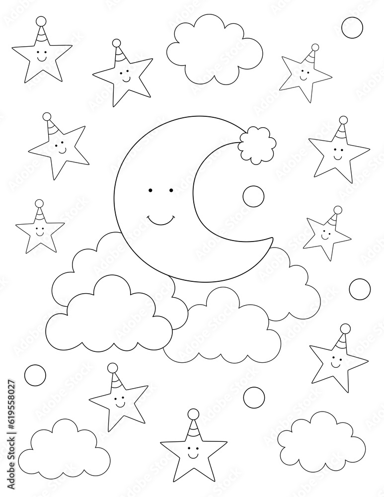 stars and moon coloring page for kids. you can print it on 8.5x11 inch ...