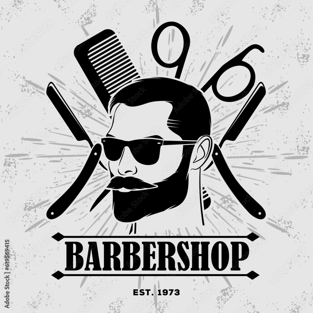Barbershop Poster Banner Template With Bearded Men Vector Barbershop Poster Banner Template With Bearded Men Vector
