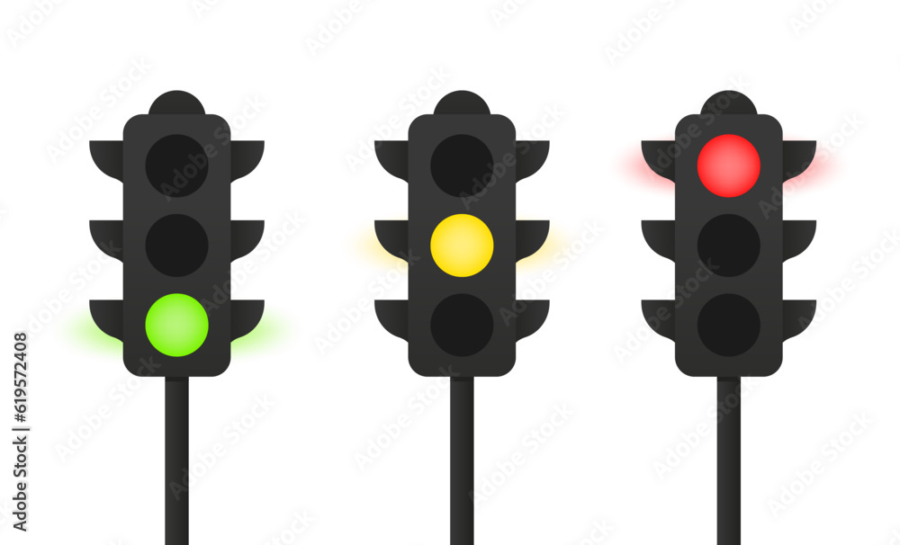 Traffic lights with all three colors on. Photo-realistic. Traffic light ...