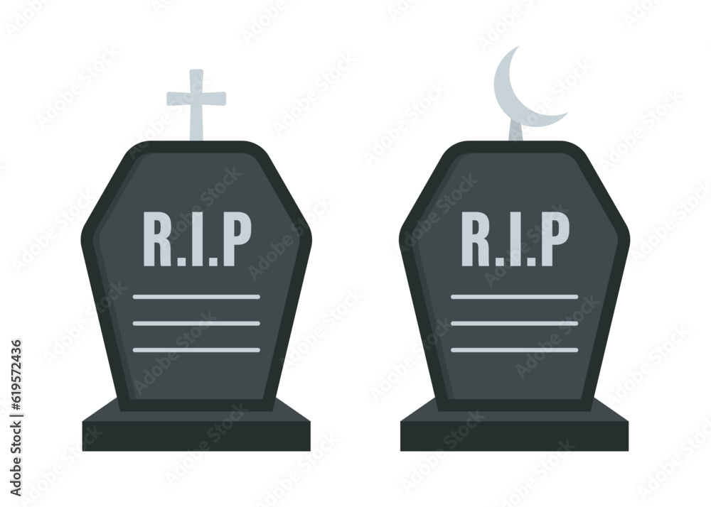 Grave RIP icon in flat style isolated on white background. Death symbol ...