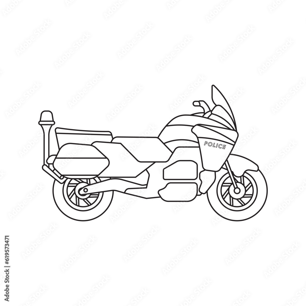 Hand drawn kids drawing Vector illustration police motorcycle flat ...