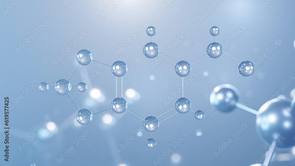piperonal molecular structure 3d, flat model, aromatic aldehydes ...