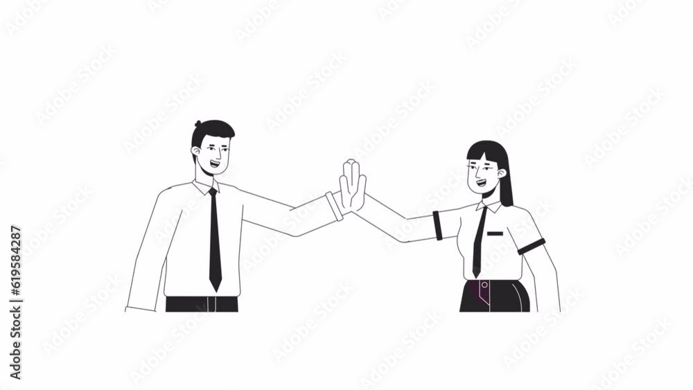 Corporate team building bw animation. Animated characters office people ...