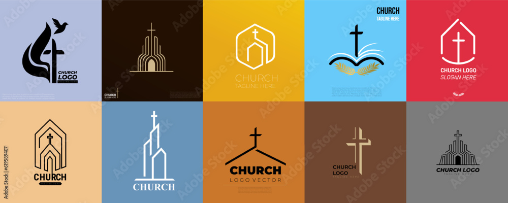 Big set Cross logo design template or logo for christian church. Church ...