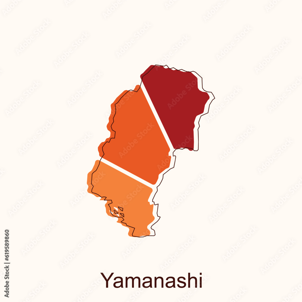 Yamanashi High detailed illustration map, Japan map, World map country ...