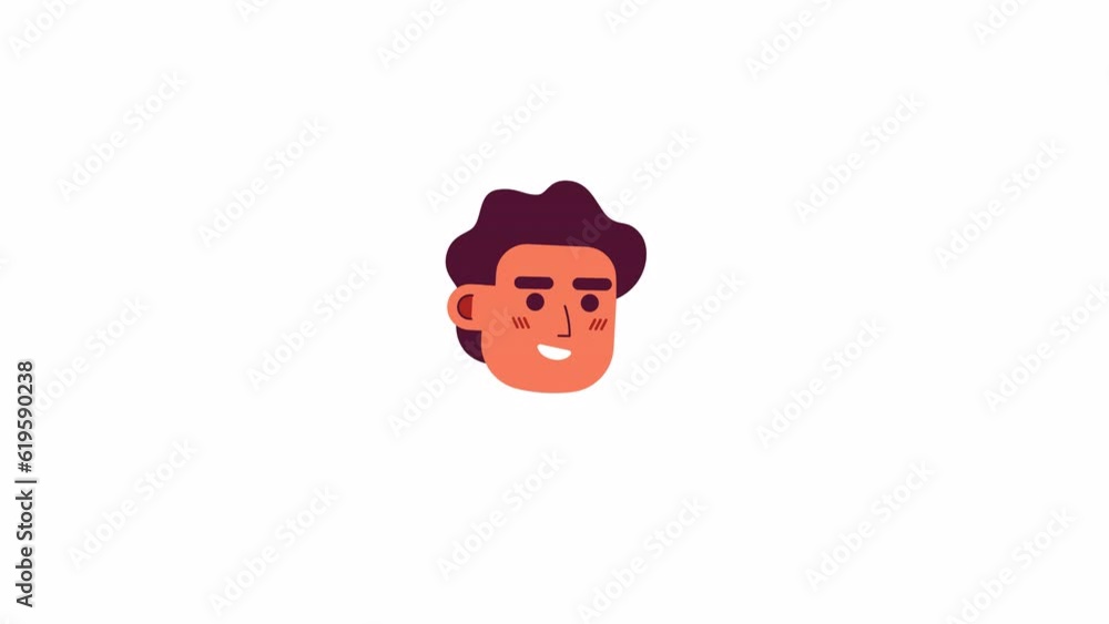 Hispanic curly hair young man 2D avatar icon animation. Male latino ...