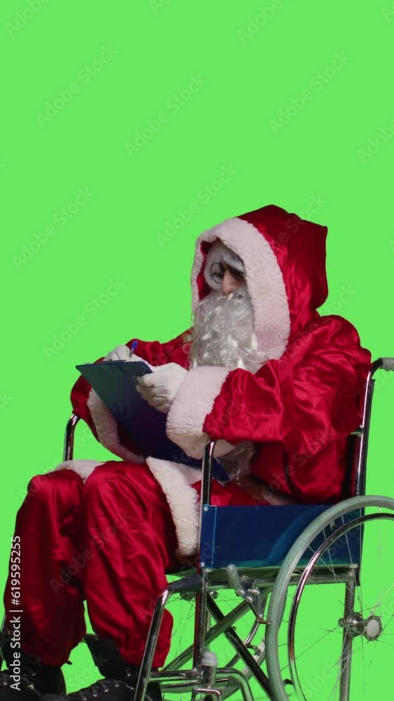 Vertical video Side view of paralyzed santa character on greenscreen ... Vertical video Side view of paralyzed santa character on greenscreen ...
