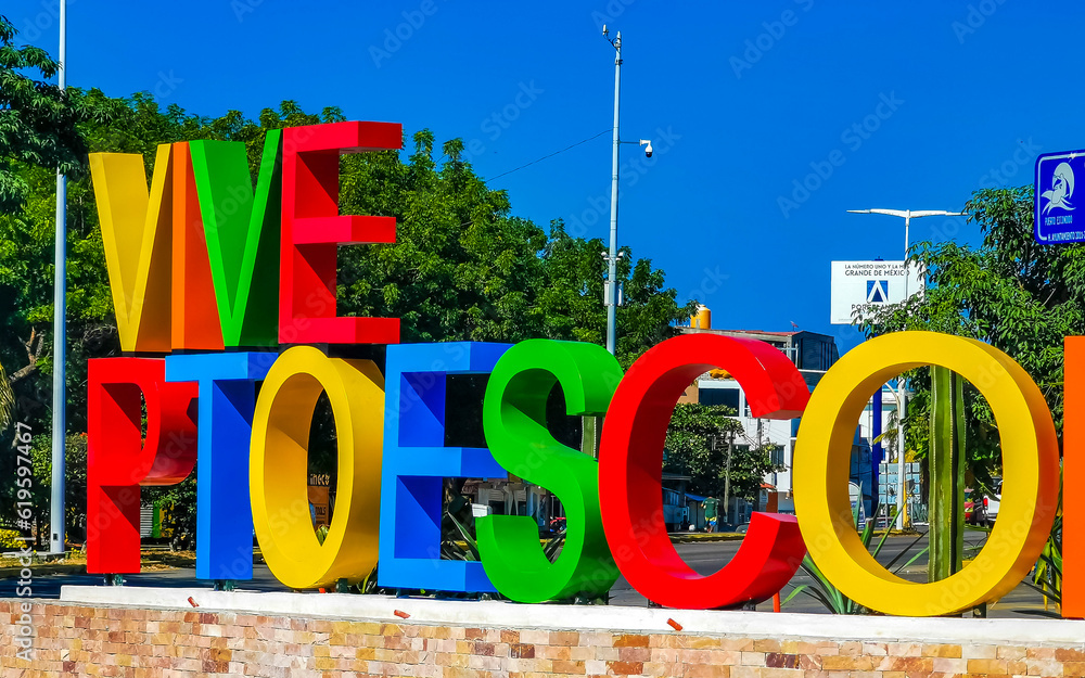 Colorful Zicatela Puerto Escondido lettering sign symbol on beach ...