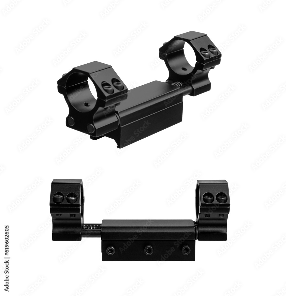 Quick disconnect mount made for holding a scope on a rifle isolated on ...