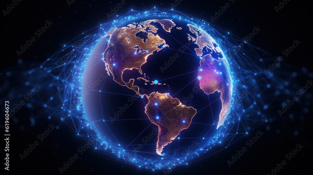 Futuristic digital world map globe with AI and internet connections ...