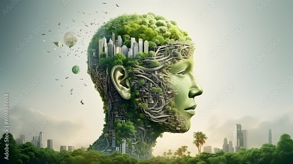 Sustainable environment concept. The image depicts human thinking ...