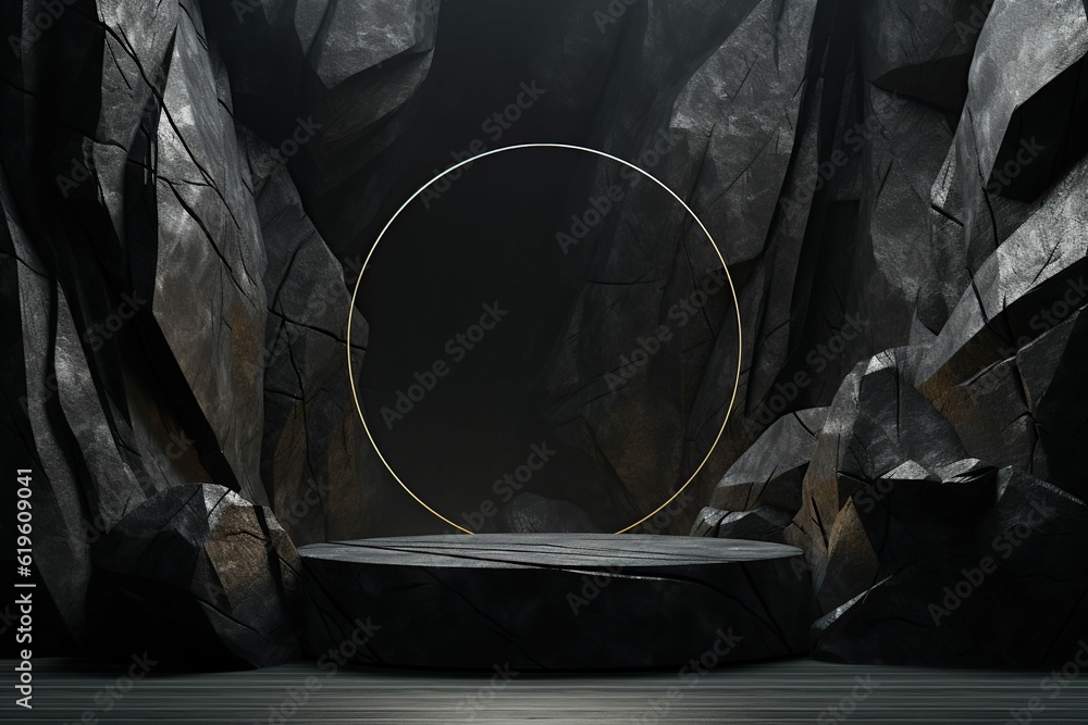 Black geometric Stone and Rock shape background, minimalist mockup for ...