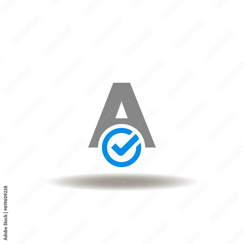 Vector illustration of A letter and check mark. Icon of education ...