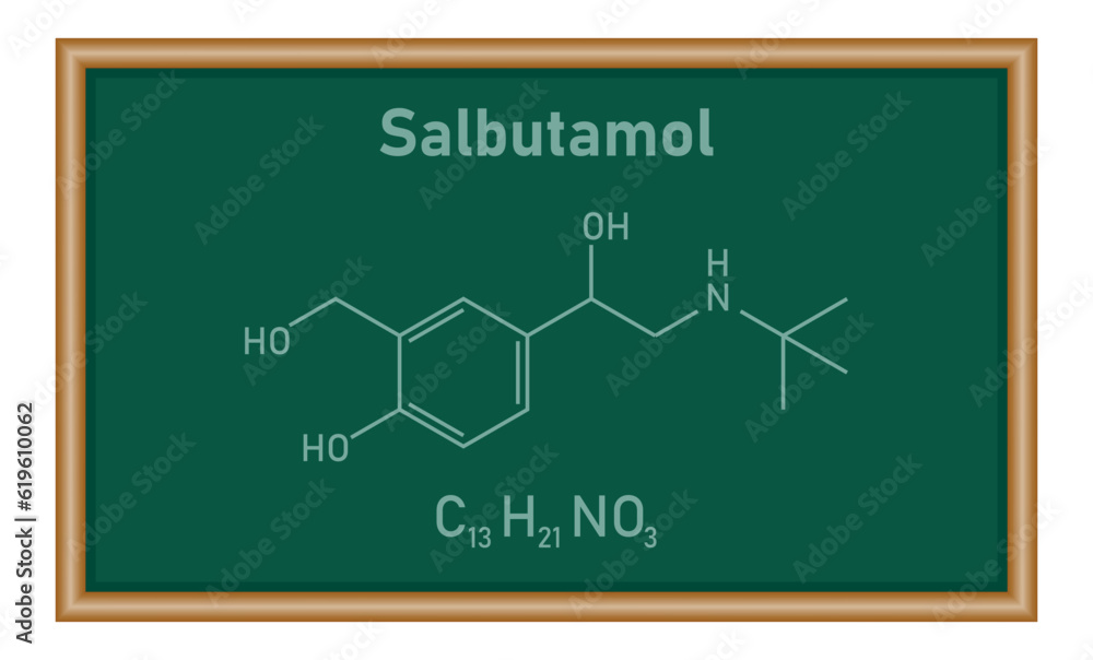 Chemical structure of Salbutamol or albuterol (C13H21NO3). Chemical ...