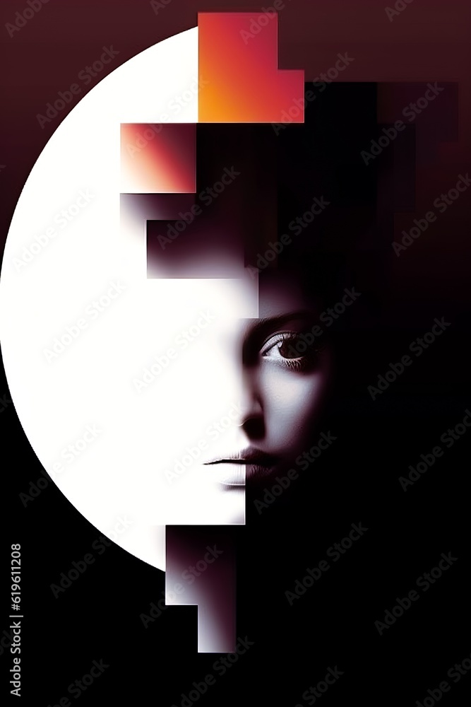 Abstract concept of female face. Anfas face position. Asymmetrical idea ...