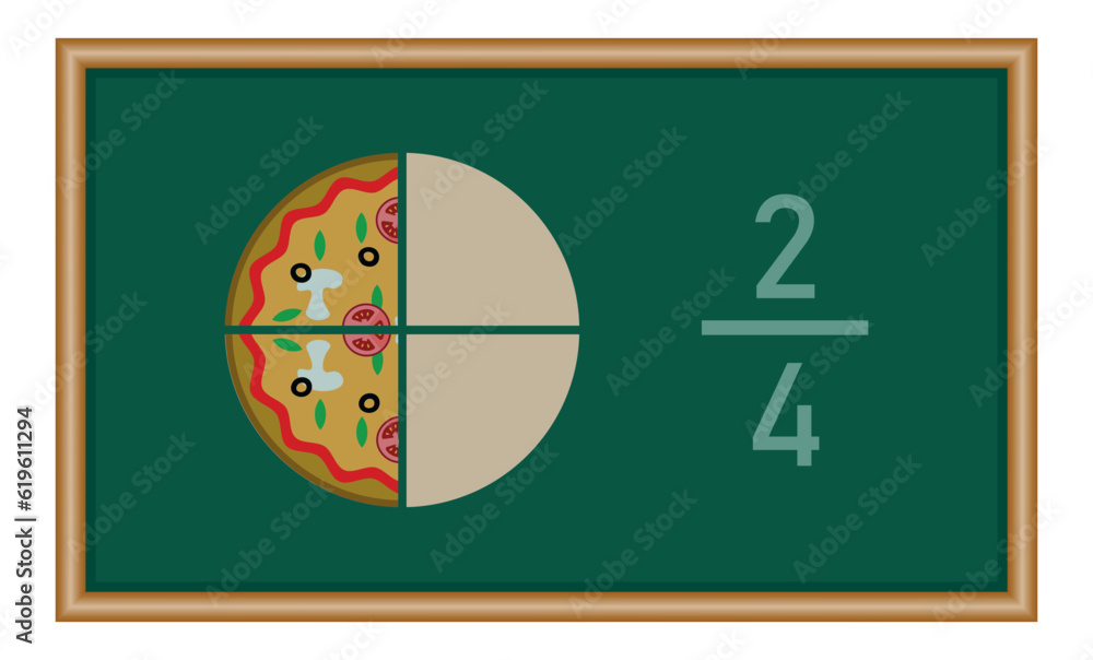 One halve pizza fractions. Fraction for kids. Pizza slices. Fraction ...