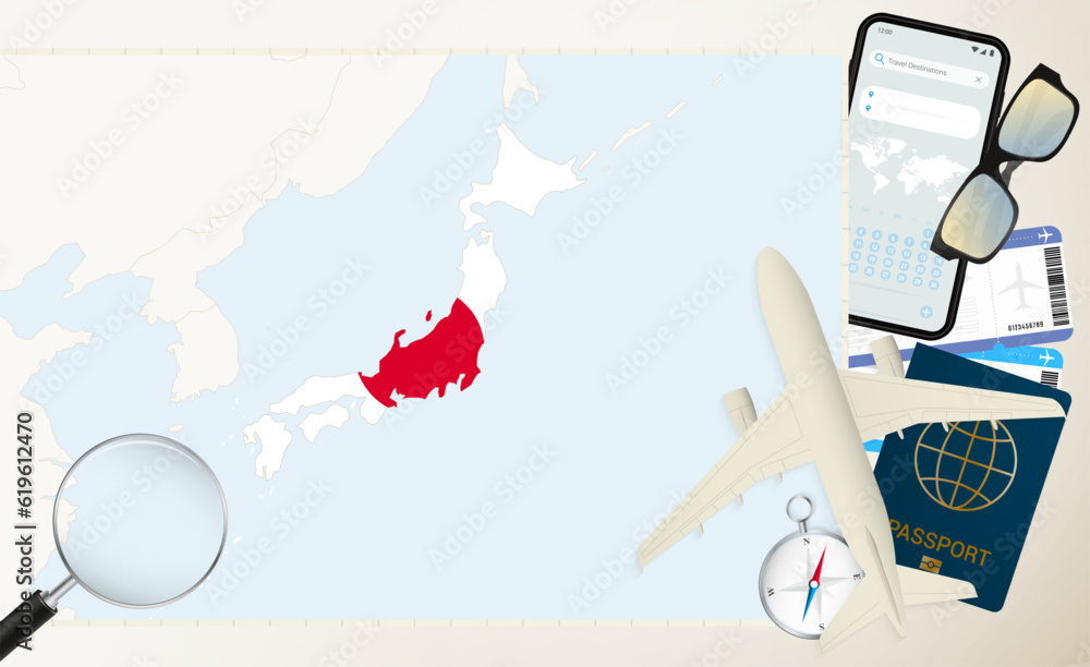 Japan map and flag, cargo plane on the detailed map of Japan with flag ...