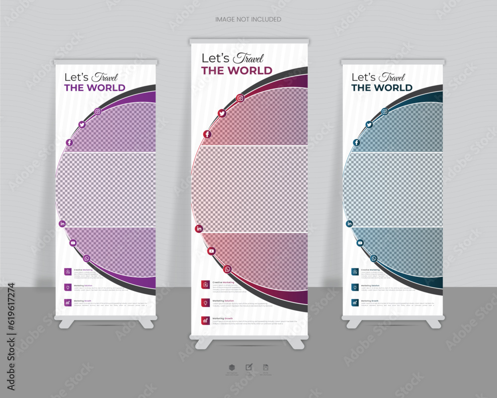 Vector travel and business trip standee roll-up banner template premium ...