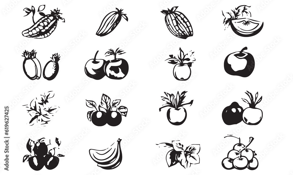 vegetable and fruit logo vector designs black on white background Stock ...
