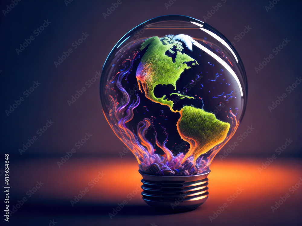 Eco friendly lightbulb in shape of planet earth, concept of Renewable ...