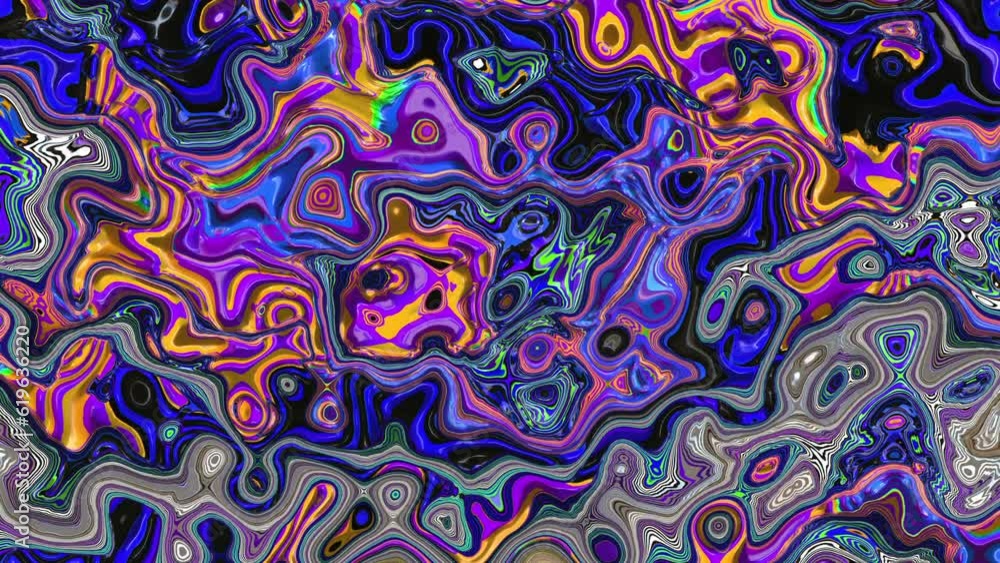 Transforming glossy hypnotic shapes in violet blue pink grey trippy ...