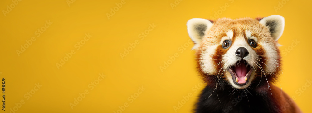 red panda looking surprised, reacting amazed, impressed, standing over ...