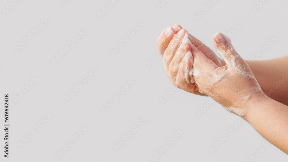 Antibacterial hygiene. Virus prevention. Woman cleansing hands skin ...