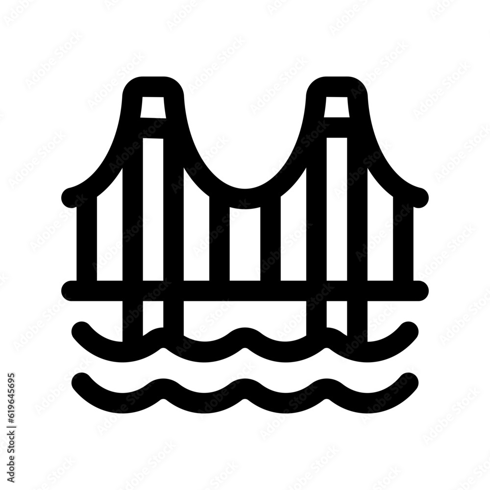 Editable suspension bridge, river vector icon. Landmark, monument ...