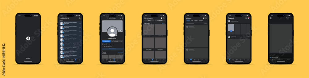 Set Facebook screen social media and social network interface template ...