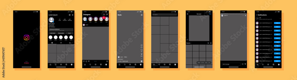 Instagram mockups. Social network interface template. Instagram photo ...
