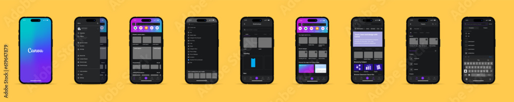 Canva mockup. Social network interface template app screen on Iphone ...