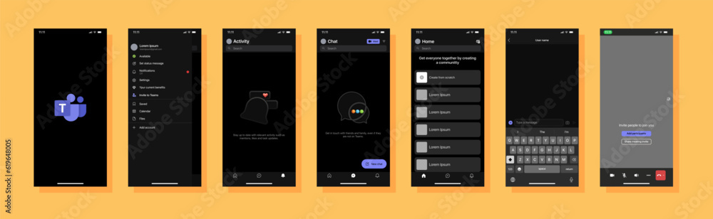 Microsoft teams. Set Microsoft team screens of social networks and ...