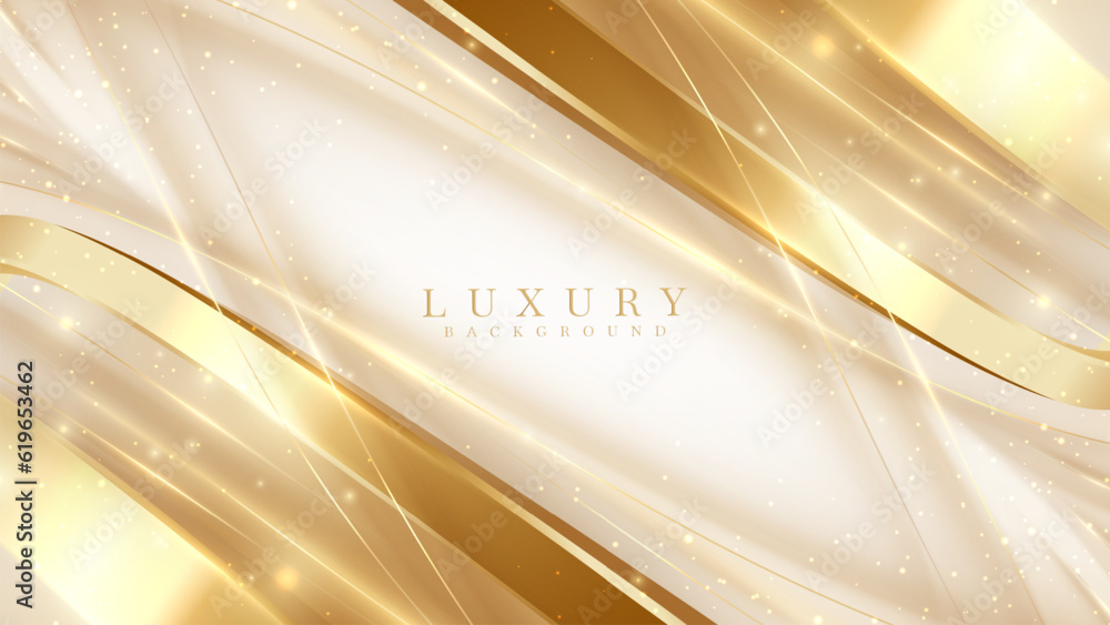Luxury abstract cream color background with gold line and glitter light ...