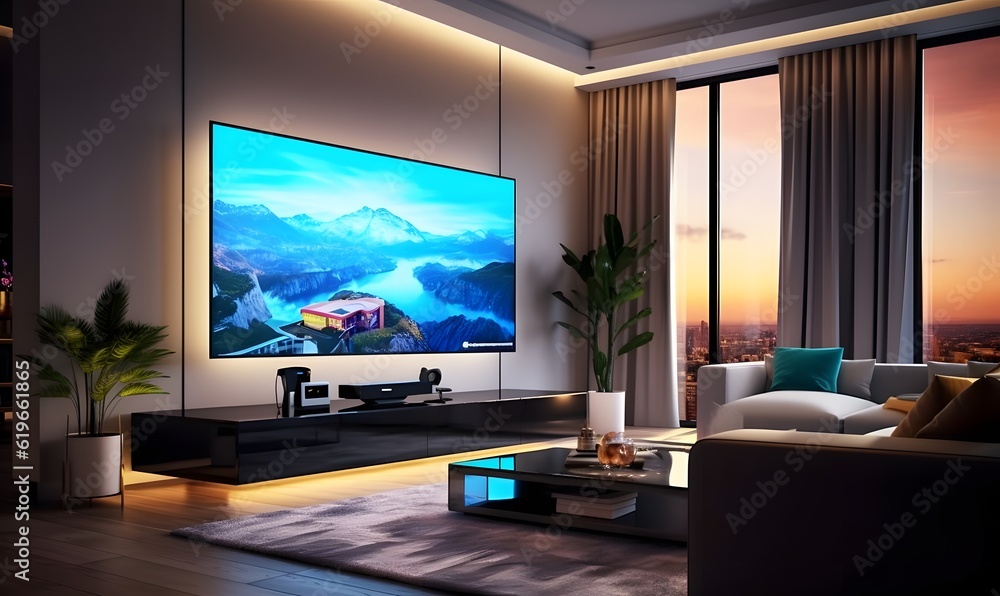 Big Tv In A Living Room. Elegant living room with big tv screen ...