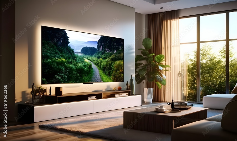 Big Tv In A Living Room. Elegant living room with big tv screen ...