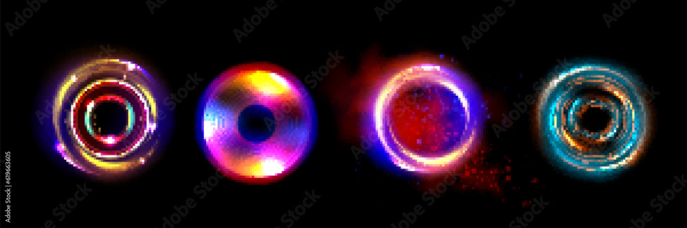 Set of round light flares isolated on black background. Vector ...