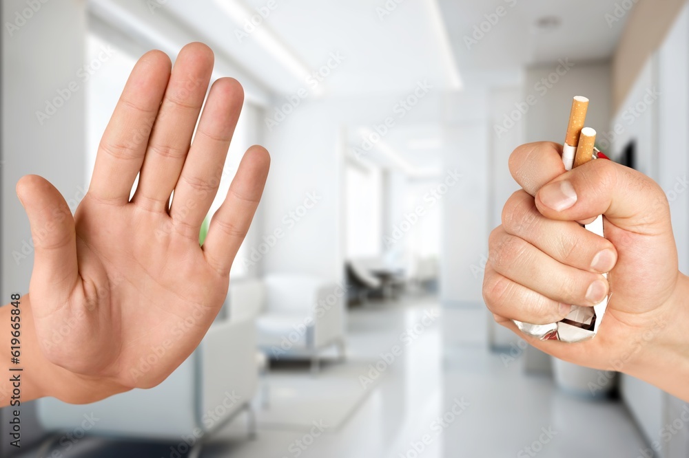 No smoking concept. Hand stop sign Stock Photo | Adobe Stock